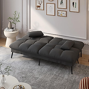 COMHOMA Convertible Futon Sofa Bed, 68″Fabric Futon Couch with Adjustable Backrest, Folding Futon Sleeper Recliner for Living Room Furniture (Black)