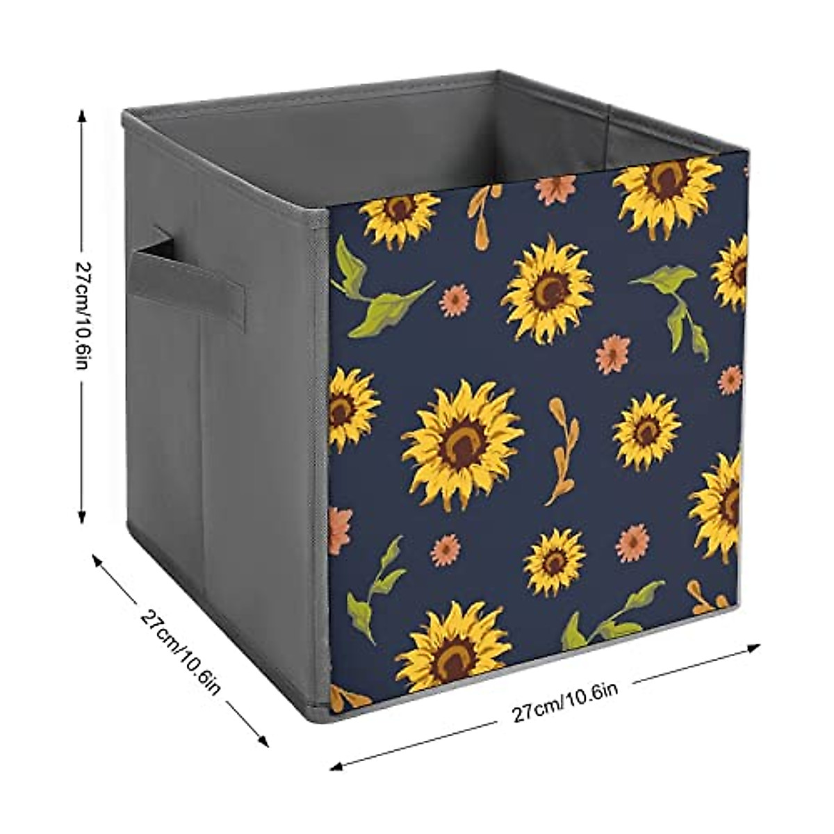 Watercolor Sunflowers Collapsible Storage Bins Cubes Organizer Trendy Fabric Storage Boxes Inserts Cube Drawers 11 Inch