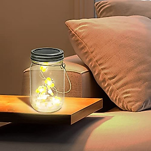 Mason Jar Light Hanging Solar Lantern Outdoor Lights Waterproof Decorative, Solar Garden Light with 10 pcs Butterfly LED Lights, Landscape Lights for Home or Yard Decor, 2 Pack.