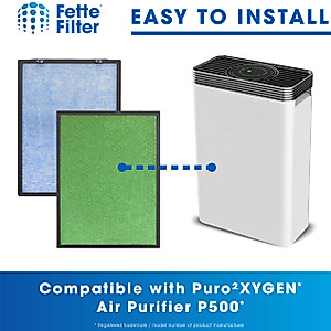 Fette Filter - 4-in-1 High-Efficiency Replacement Filters (pack of 2) Compatible with PURO²XYGEN Air Purifier P500 with True HEPA Filter, Activated Carbon Filter - Pack of 2