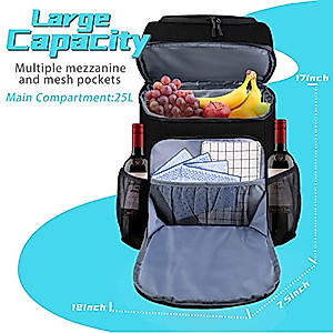 BAGLHER Cooler Backpack 30 Cans Lightweight Insulated Backpack Cooler Leak-Proof,Lightweight Backpack with Cooler for Lunch Picnic Hiking Camping Beach Park Day Trips. Black