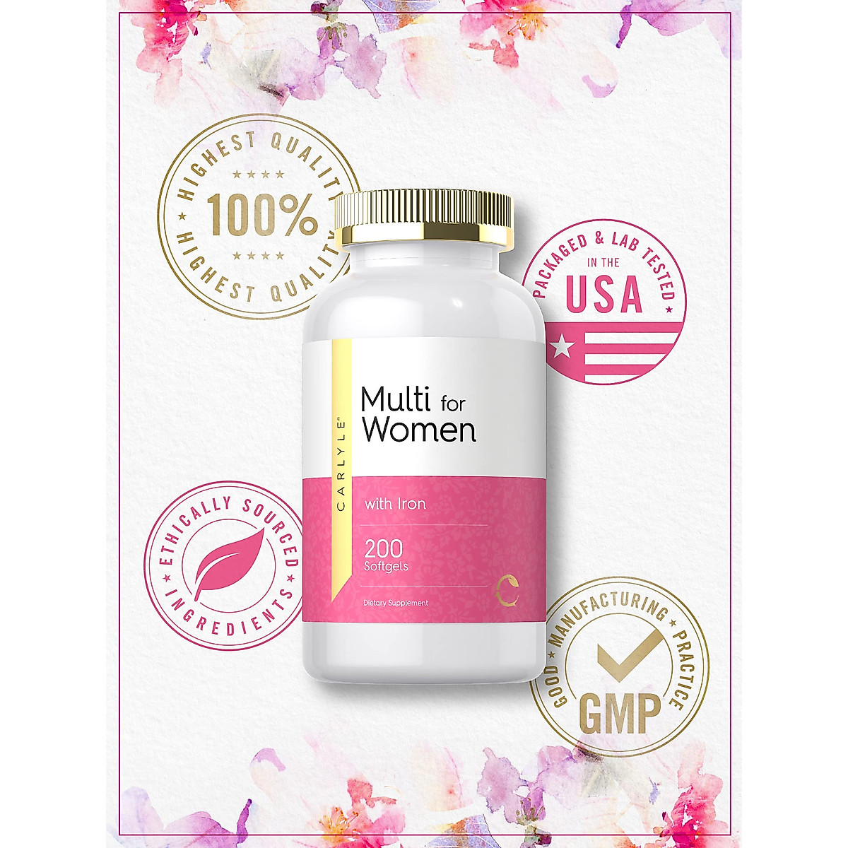 Carlyle Multivitamin for Women with Iron | 200 Softgel Capsules | Nutritional Support Supplement | Non-GMO, Gluten Free