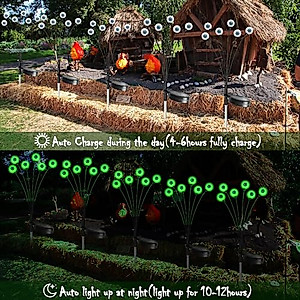 Halloween Decorations Outdoor Solar Lights, 2PACKS 12LED Green Eyeball Swaying Firefly Lights, Waterproof Solar Halloween Pathway Lights for Yard, Garden, Lawn, Lawn, Party