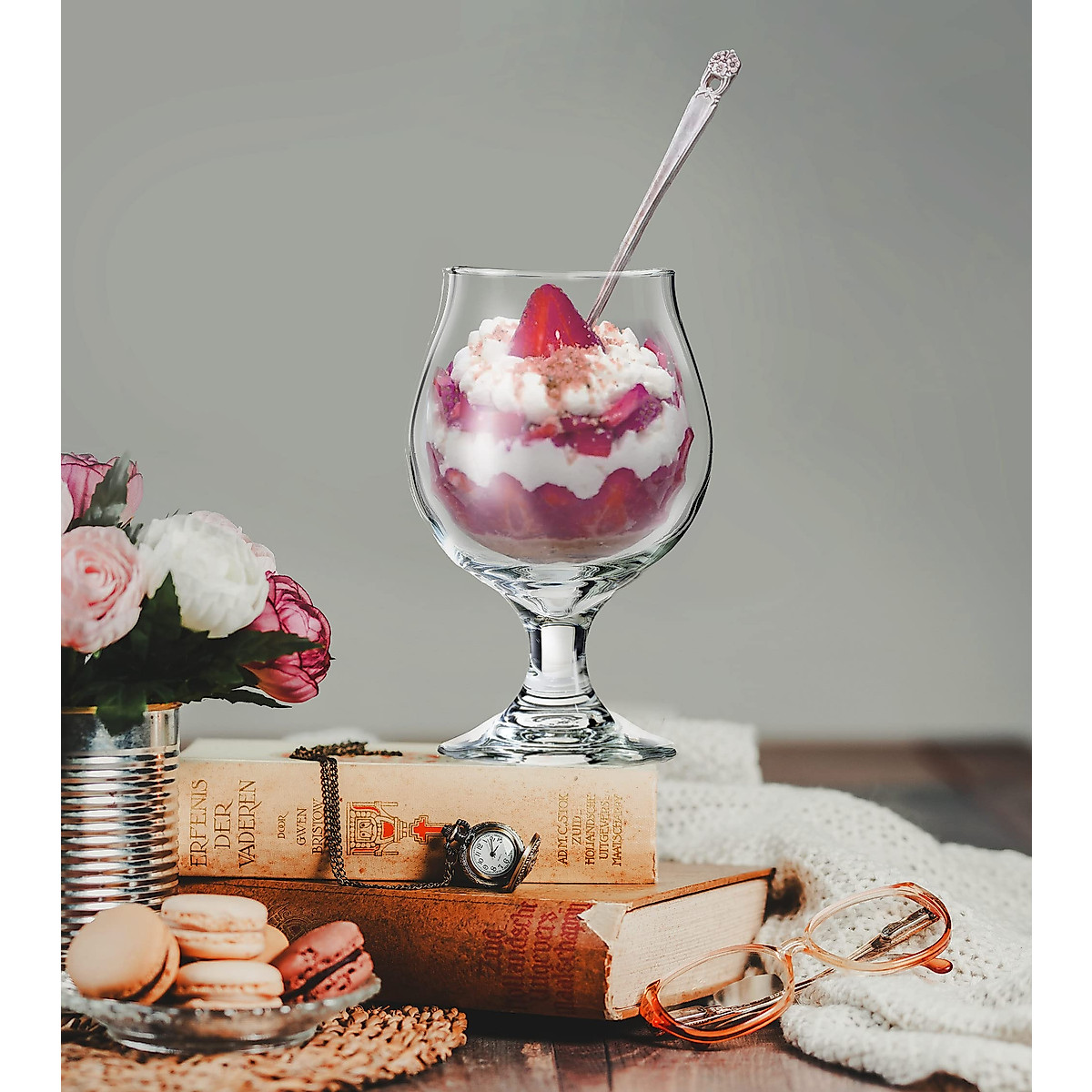 ECODESIGN-US Beer Glass Belgian Style Stemmed Tulip - 16 oz Lambic Beer Glasses - set of 4 w/coasters