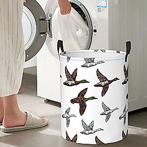 Duck Mallard Wild Bird Round Laundry Basket Dirty Clothes Hamper Waterproof Laundry Hamper Toy Cloth Storage Basket For Room Decor