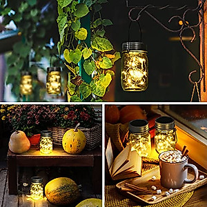 GIGALUMI Hanging Solar Mason Jar Lights, 6 Pack 30 Led String Fairy Lights Hanging Solar Lanterns Outdoor Waterproof, Hangers and Jars Included, Outdoor Decor for Garden, Patio, Yard, Porch, Wedding