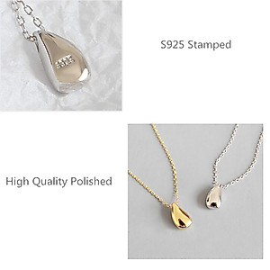 Tiny Teardrop Necklace for Women Girls Sterling Silver Minimalist Simple Oval Bead Beans Pear Shape Pendant Choker BFF Necklace Fashion Adjustable Chain 18" Jewelry Wedding Birthday Gift (Silver)