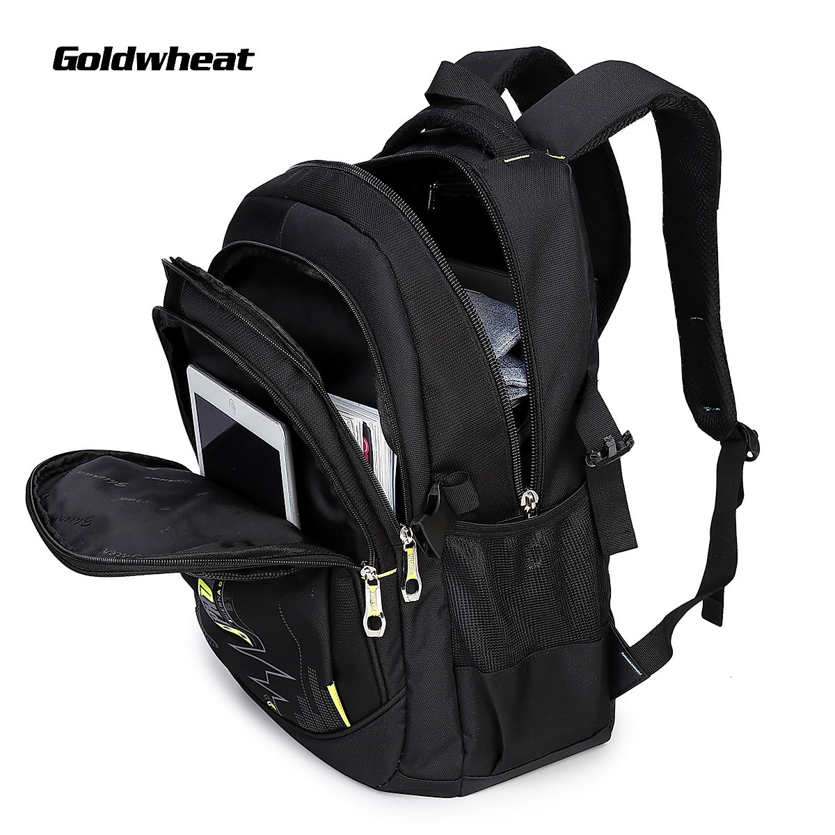 goldwheat School Backpacks Student Bookbag Casual Shoulder Daypack Travel Back Pack for Teen Boys (Black-3)