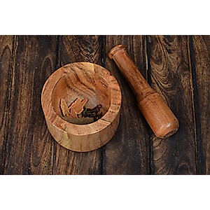 Samhita Acacia Wood Mortar and Pestle for Garlic Pepper Herb Crusher Kitchen Utensils Birthday Housewarming Gift. Mortar- 4" x 3" Pestle- 5.5"