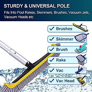 POOLAZA Pool Pole Dual-Handle, Anodized Aluminum Pool Skimmer Pole, Detachable & Telescopic Pool Pole Up to 10.5 Ft, Portble Pool Poles for Cleaning Suitable for Pool Skimmer, Vacuum Head, Brush Etc.