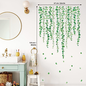 BASHOM BS-112 Eucalyptus Vines Wall Stickers Decals Green Kids Peel and Stick Removable for Nursery Bedroom Living Room Art murals Decorations Plants Home DIY Baby