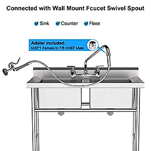 KOLLNIUN Spray Valve with Pre-Rinse Hose 44 inches Commercial Flexible Stainless Steel 1.42 GPM High Pressure Pre Rinse Dish Sprayer Assembly for Restaurant Industrial Kitchen Faucet, Gray