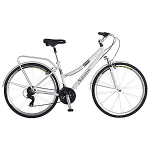 Schwinn Discover Adult Hybrid Bike for Men and Women, 700c Wheels, 21-Speeds, 17-Inch Aluminum Step-Through Frame, Front and Rear Fenders, Rear Cargo Rack, White