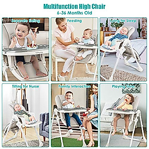 BABY JOY Convertible High Chair for Babies & Toddlers, Height Adjustable, Grow & Go High Chair w/Recline & Footrest, Removable Dishwasher Safe Meal Tray, Portable Baby Dinning Chair w/Wheels (Gray)