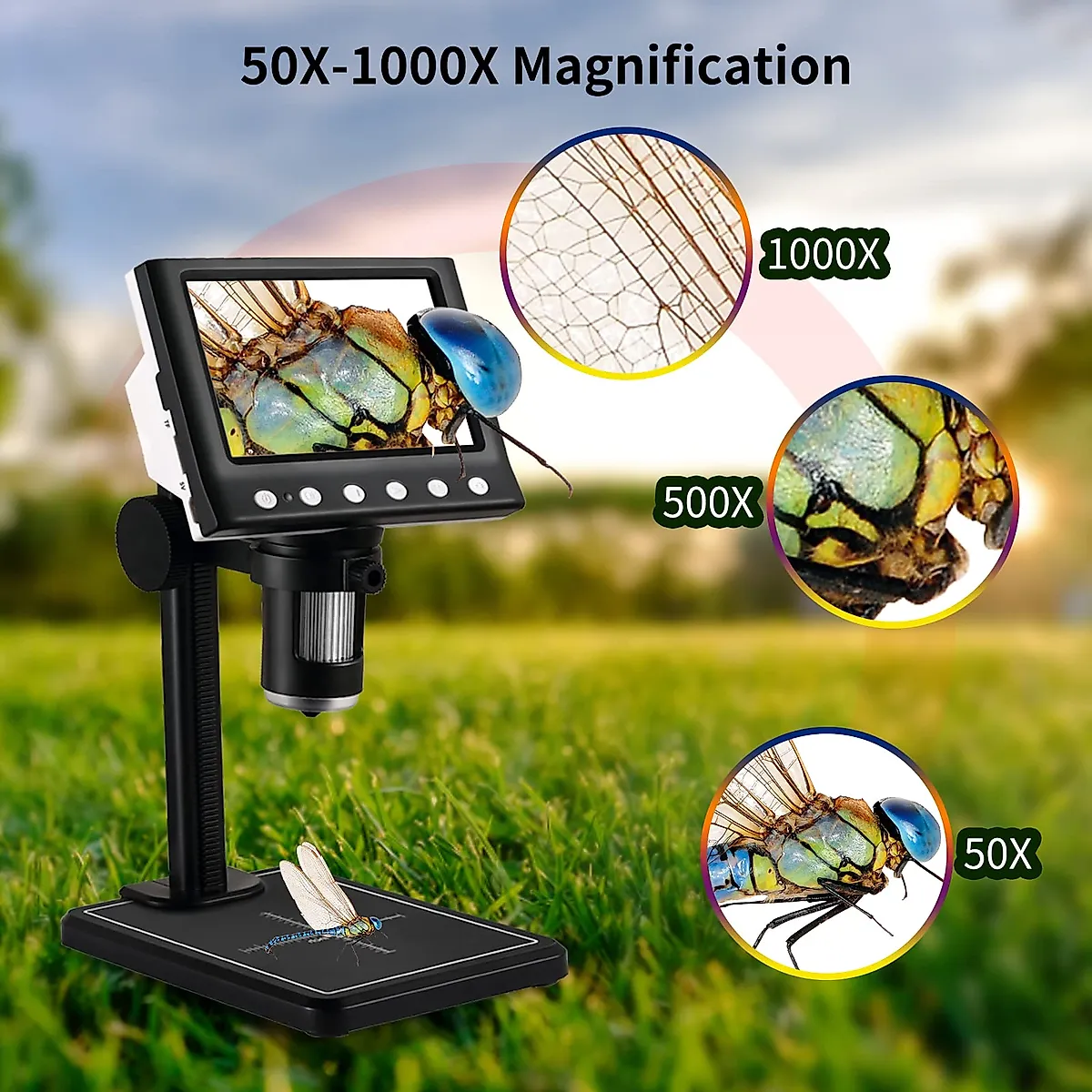 XClifes 4.3'' Digital USB Microscope, 1080p HD Microscope, 1000X Camera Sensor, Wired Remote Control, 8 LED Light, Adult Electronic Microscope, Compatible with Windows/Mac OS