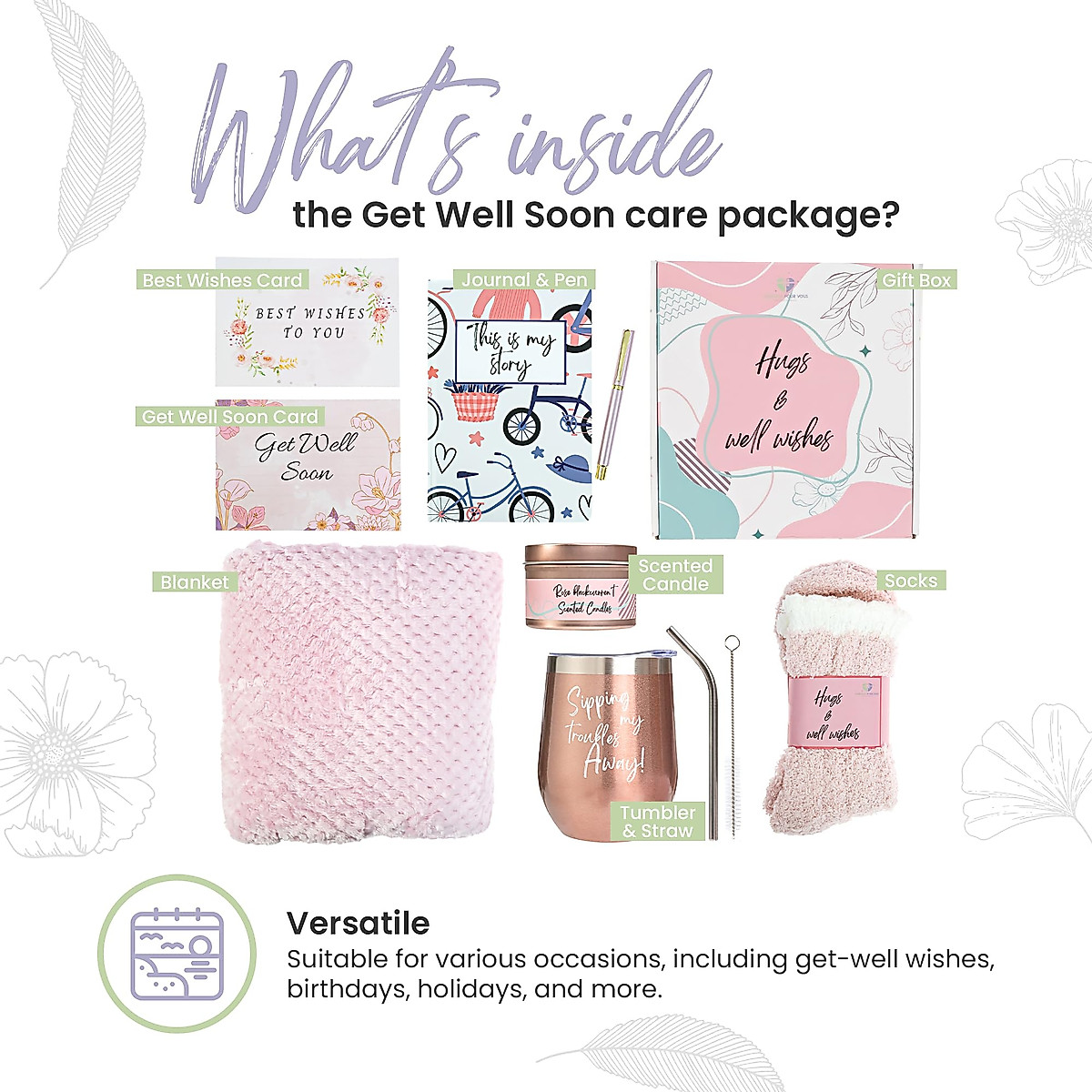 Hugs & Well Wishes Collection, Get Well Soon Gifts for Women, Care Package for Women for Any Occasion, Get Well Gifts for Women After Surgery, During Recovery, Birthdays & More