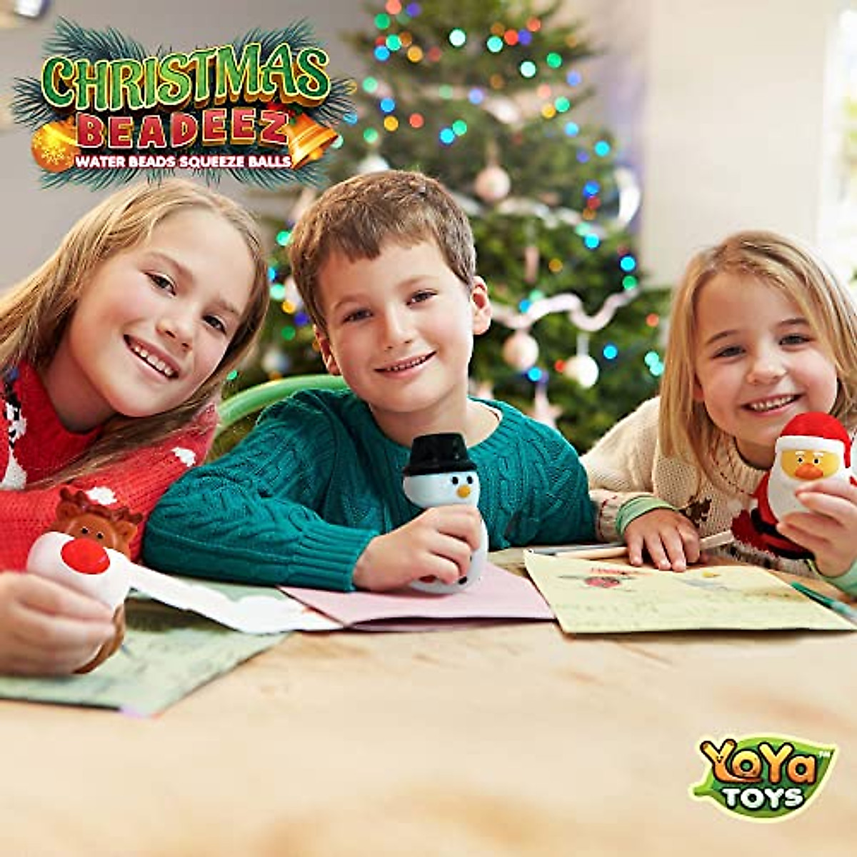 YoYa Toys Christmas Squishies Beadeez - Water Beads Squeeze Balls for Anxiety & Stress Relief, Focus, & Relaxation, Slow Rising Toys for Kids & Adults, Great Gift, 3-Pack Holiday Squishes Set