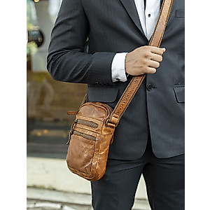 PICCO MASSIMO Premium quality leather made Cross Body Bags for men and women |Spacious Separate Compartments With Zipper and Adjustable straps (TAN Colour)