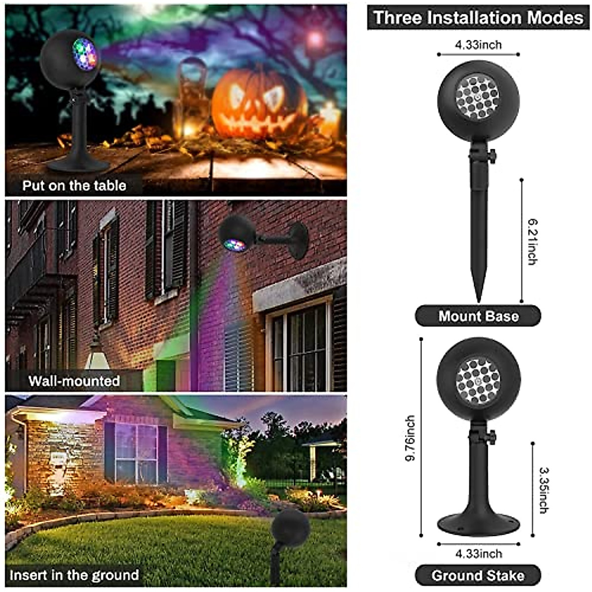 Halloween Lights, Outdoor Projector Decorations Indoor LED Projection Light Dynamic Ghost Bat Cat Pumpkin Patterns Show Holiday Landscape Outside Spotlight for Party House Porch Wall Gate Garage