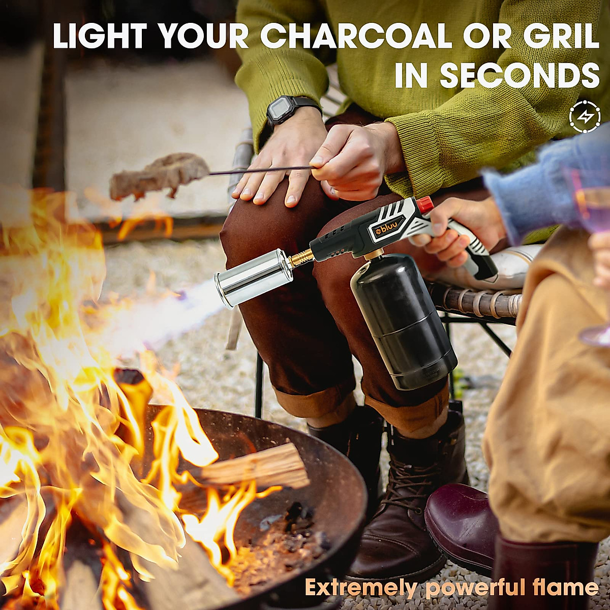 Bluu Propane Cooking Torch,Charcoal Lighter, Kitchen Blow Torch Grill Gun for Sous Vide & Searing Steak & BBQ & Creme Brulee, Campfire Starter, Butane Torch, Multi-Function Food Torch