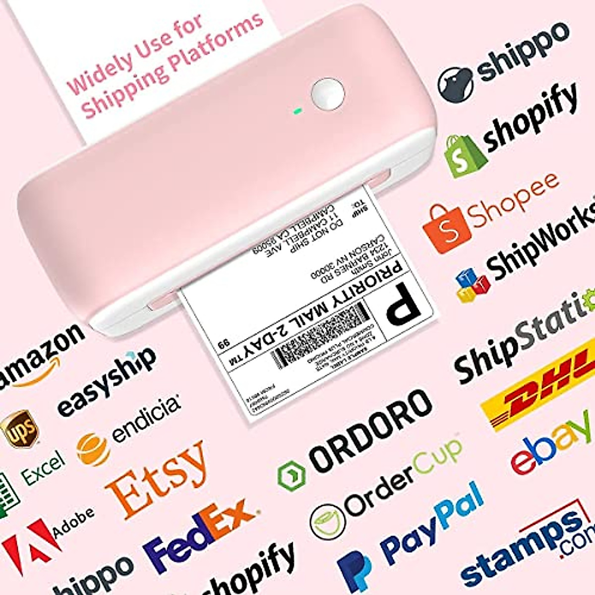 Phomemo Thermal Label Printer, with Label Holder and Pack of 500 4x6 Fan-fold Labels, Pink Direct USB Thermal 4×6 Shipping Label Printer Maker, PM-246s Series