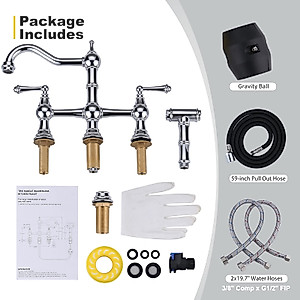 WOWOW 3 Hole Widespread Bathroom Faucet Chrome Bathroom Sink Faucets 2 Handle Bath Faucet 8 inch and 4 Hole Kitchen Faucet with Sprayer, 8 Inch Centerset Brass Bridge Kitchen Faucet