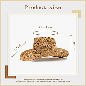 UYIQWCDFPK Straw Cowboy Hats for Women Sparkly Western Cowgirl Hat for Holiday Party Foldable Vacation Beach Sun Hat with Wide Brim,Brown