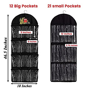 Decorative Hanging Flag Organizer for House Flags and Garden Flags, Flag Storage Container. Double Size Pockets: 21 Small Pockets And 12 Big Pockets, Punture Resistant, Heavy Duty Material