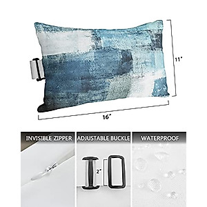 Recliner Head Pillow Ledge Loungers Chair Pillows with Insert Abstract Geometric Oil Painting Graffiti Blue Lumbar Pillow with Adjustable Strap Outdoor Waterproof Patio Pillows for Beach Pool, 2 PCS