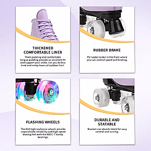 Women's Roller Skates Light Up Wheels, Adjustable Double Row Roller Skates Outdoor Shiny Derby Skates Illuminating for Teens and Youth (Purple Flash,9.5)