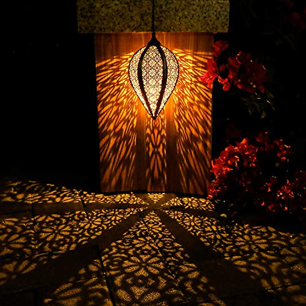 Solar Outdoor Lights Lanterns Waterproof - OxyLED 2 Pack Hanging Decorative Metal Lamps with Pattern for Outside Patio Tree Garden Yard Front Porch Backyard Pathway Christmas Decor Decorations Gifts