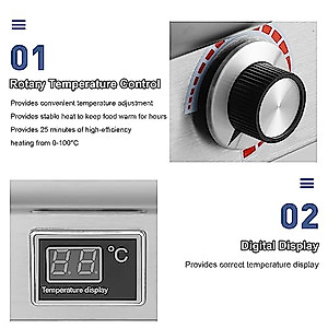 THXSUN 700W Electric Chafing Dish, 3 x 3QT Stainless Steel Chafing Dish Buffet Set with Rotary Knob to Adjust Temp 0°C~100°C, Buffet Servers and Warmers with Roll Top & Temp Display for Catering Party