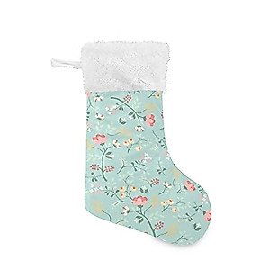 Kigai Christmas Stockings Retro Floral Pattern Large Candy Stockings Stuffers Kids Cute Xmas Sock Decorations 1PC for Home Holiday Party 12" x18"
