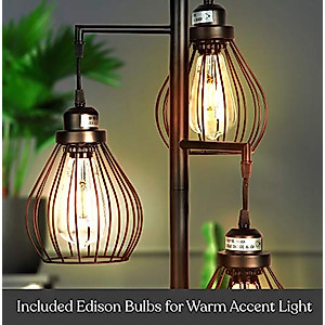 Brightech Teardrop LED Floor Lamp – Tree Standing Lamp with 3 Elegant Cage Heads & Edison Bulbs – Standing Lamp for Living Rooms & Offices – Tall Standing Lamp Ideal for Bedroom Reading – Black