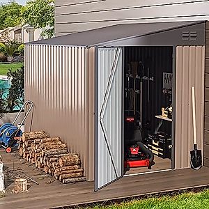 AECOJOY Lean to Storage Shed, 6' x 8' Metal Side Door Sheds & Outdoor Storage, Wall Outdoor Storage Cabinet for Garden