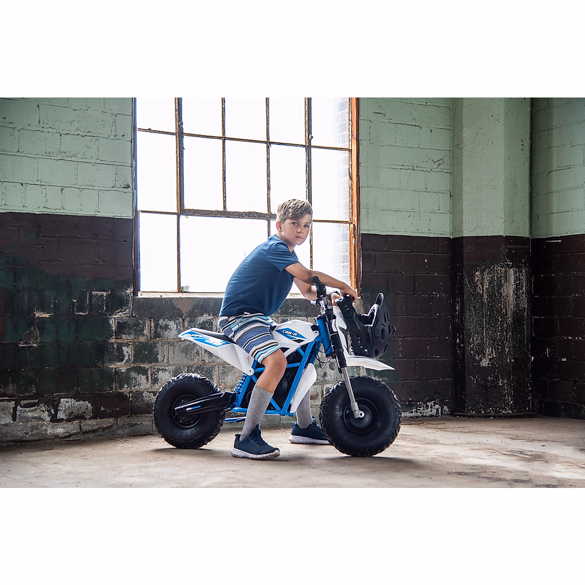 Huffy CR8-R Electric Mini Bike for Teens, 19MPH Max Throttle Speed, Full Suspension, 350W Motor and 36V Battery, Ages 14+, Max Weight 130lbs., Kickstand Included, Blue Racing Graphics
