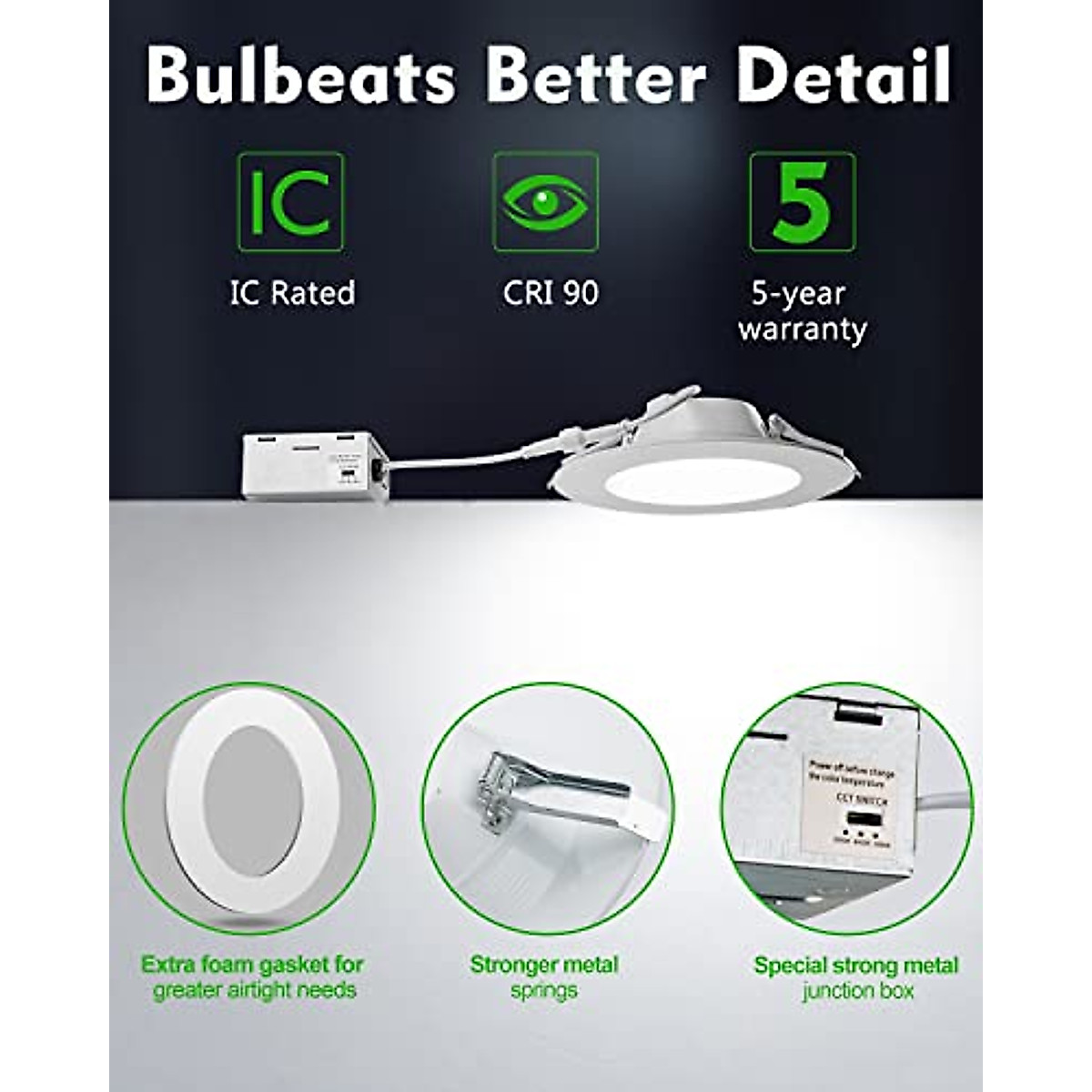 12 Pack LED Recessed Lighting 6 Inch, 3000K/4000K/5000K Selectable Canless 6 inch led recessed light, Dimmable 6in Recessed Lighting LED,12W 1200LM (110W Eqv.) CRI90 Wafer Lights 6 inch -IC Rated