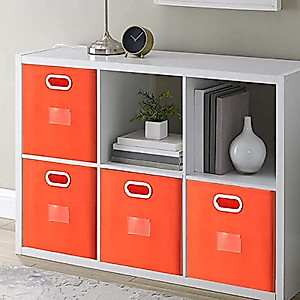 Robuy Foldable Cube Storage Bins Set of 4 Fabric Storage Boxes with Dual Metal Handles for Organizing Clothes, Toys, Towels 13x13x13 inch (13x13x13 inch, 4Pack Orange)