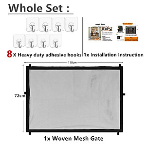 Dog Gate for The House Pet Gate for Stairs No Drilling - 43.3" W x 28.3" H Retractable Dog Gate Mesh Baby Gate for Stair No Drill Pet Gate Puppy Gate for Stairs & Doorways (S) (S) (S)