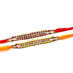 IndiaBigShop Set Of Two Rakhi, 14 Stone Rakhi Thread, Raksha Bandhan Gift For Your Brother Vary Color.