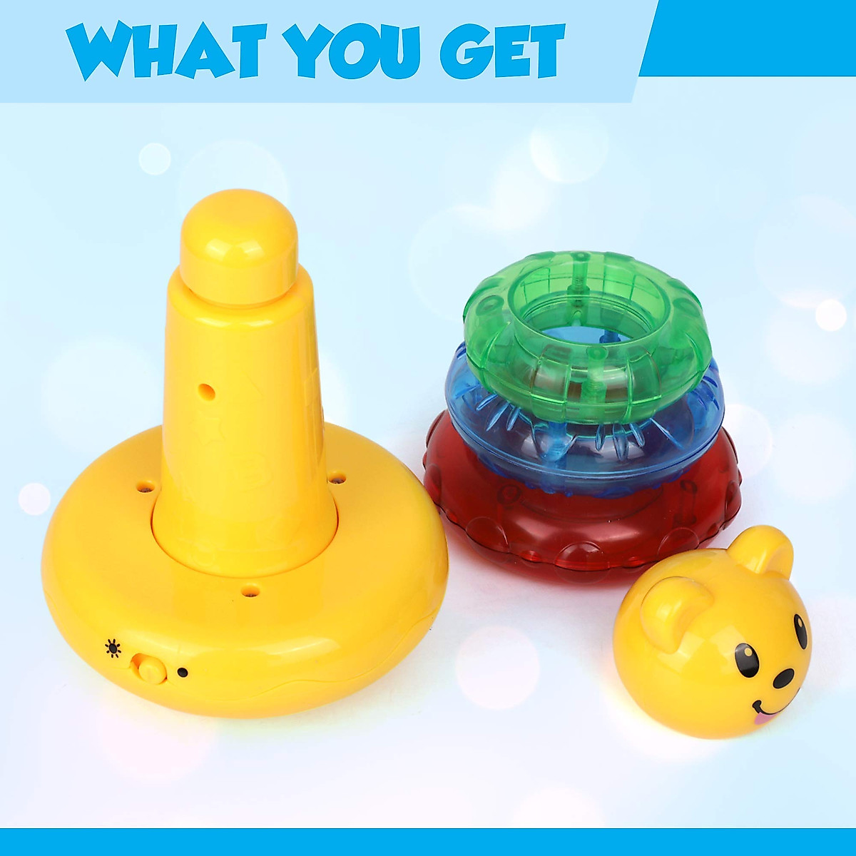 Playkidz Musical Bear Ring Stacker, Stacking Rings Toy with Lights and Sounds for Toddlers - Sensory and Educational Toy for Girls and Boys, Great Birthday Gift