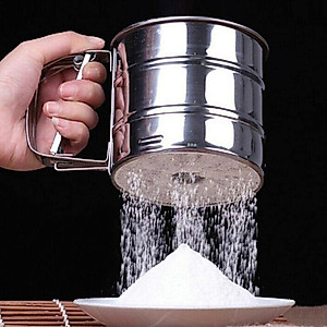 Manual Cup Fine Mesh Flour Sifter, Stainless Steel Flour Sieve,Powder Sugar Manual Sieve Cup Kitchen Baking Pastry