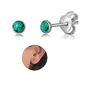 Handmade Turquoise Gemstone Round 3mm Stud Earrings, 925 Sterling Silver, Tiny Circle Studs for Women, Cartilage Earring, Tarnish & Water Resistant, By MiYa Jewelry Creations