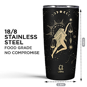 Libra Gifts for Women,Libra Tumbler,Libra Gift Zodiac Cup, 20 OZ Astrology Tumbler Cup, Witchy Gothic Gifts Stainless Steel Insulated Constellation Tumbler