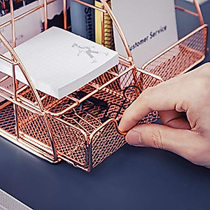 ARTISHION Desk Organizer, Office Supplies Desktop Holder, Metal Mesh Stationary Organizer Rose Gold with Drawer, Pen Pencil Holder for Office, Home, School