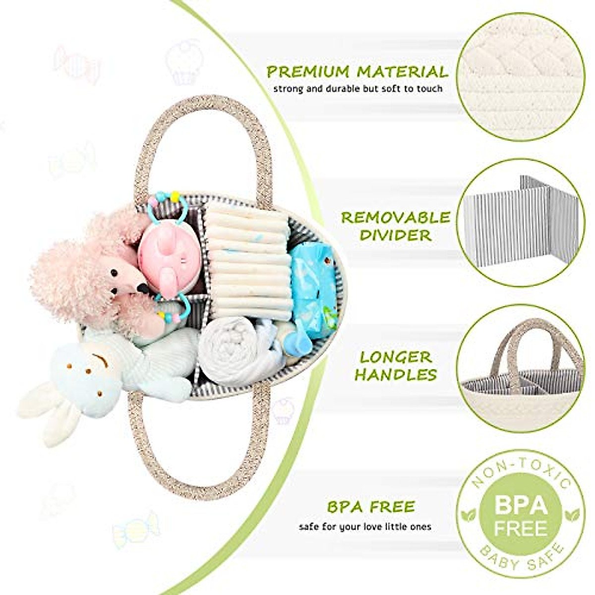 Baby Diaper Caddy Organizer, Stylish Cotton Rope Baby Basket Nursery Storage Organizer for Changing Table, Maliton Extra Large Diaper Caddy for Baby Stuff, Baby Registry Must Haves