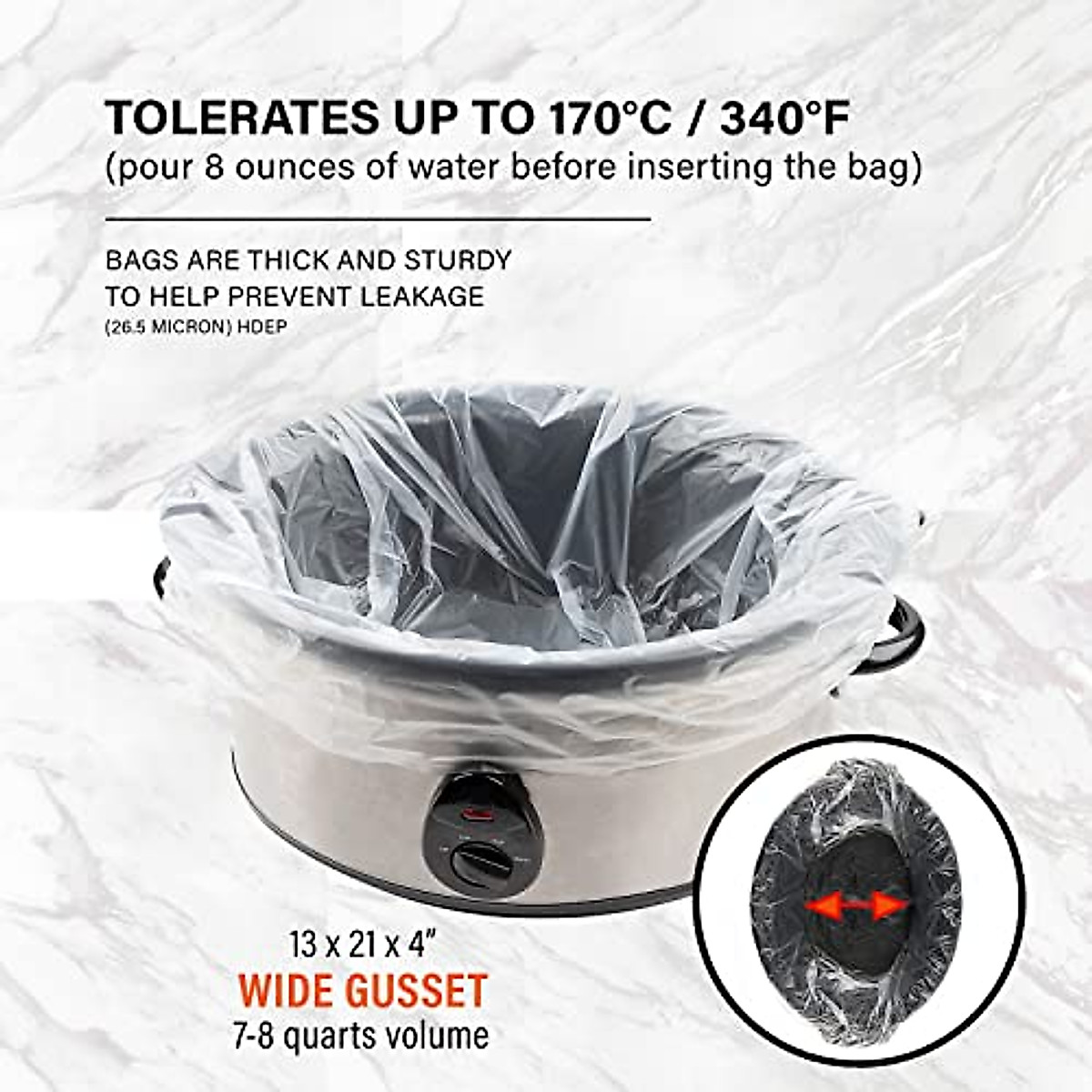 Party Bargains 30 Bags Slow Cooker Liners - Fits 7 - 8 Quarts, 21 x 4 x 13 Inches, 4" Wide Gusset, X-Large Crock Pot Liners, Multi Use Cooking Bags, Sous Vide