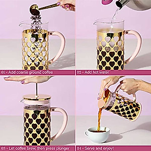 Paris Hilton French Press Coffee Maker With Heart Shaped Measuring Scoop, 2-Piece Set, 8-Cup or 34-Ounce, Pink