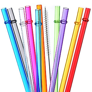 ALINK 10 Tritan Rainbow Reusable Straws + 10 Clear Tritan Plastic Straws with Cleaning Brush