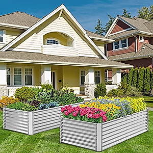 FRIZIONE 8x4x2ft Galvanized Metal Raised Garden Bed for Vegetables, Outdoor Garden Raised Planter Box, Backyard Patio Planter Raised Beds for Flowers, Herbs, Fruits